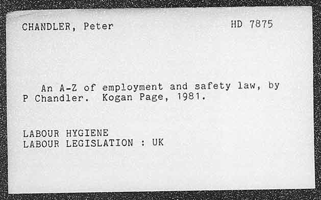CHANDLER, Peter - London Metropolitan University - TUC Library ...