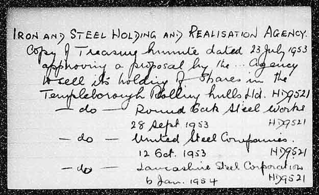 IRON AND STEEL HOLDING AND REALISTION AGENCY. Copy of Treasing Minute ...