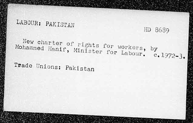 LABOUR: PAKISTAN - London Metropolitan University - TUC Library ...